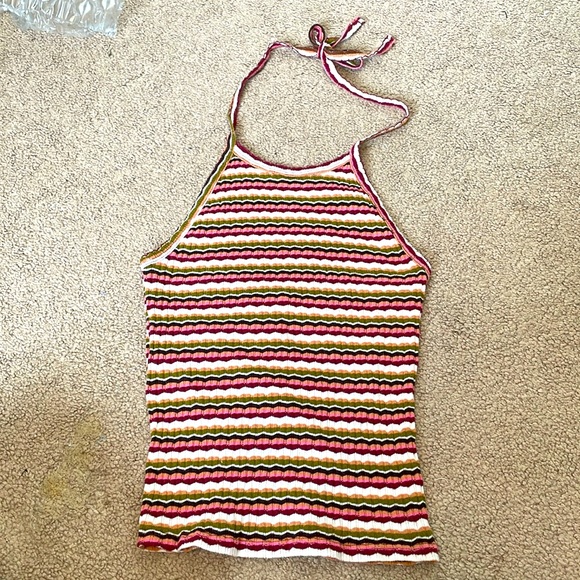 American Eagle Outfitters | Tops | New American Eagle Striped Tie Halter Top Pink Orange ...